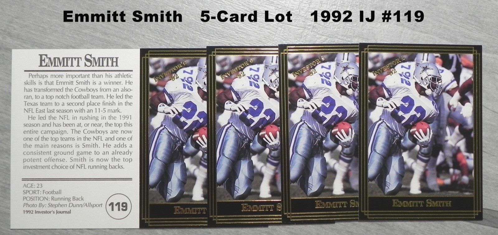 EMMITT SMITH _ 5-Card Lot _ 1992 Investor's Journal Gold Cards #119 | eBay