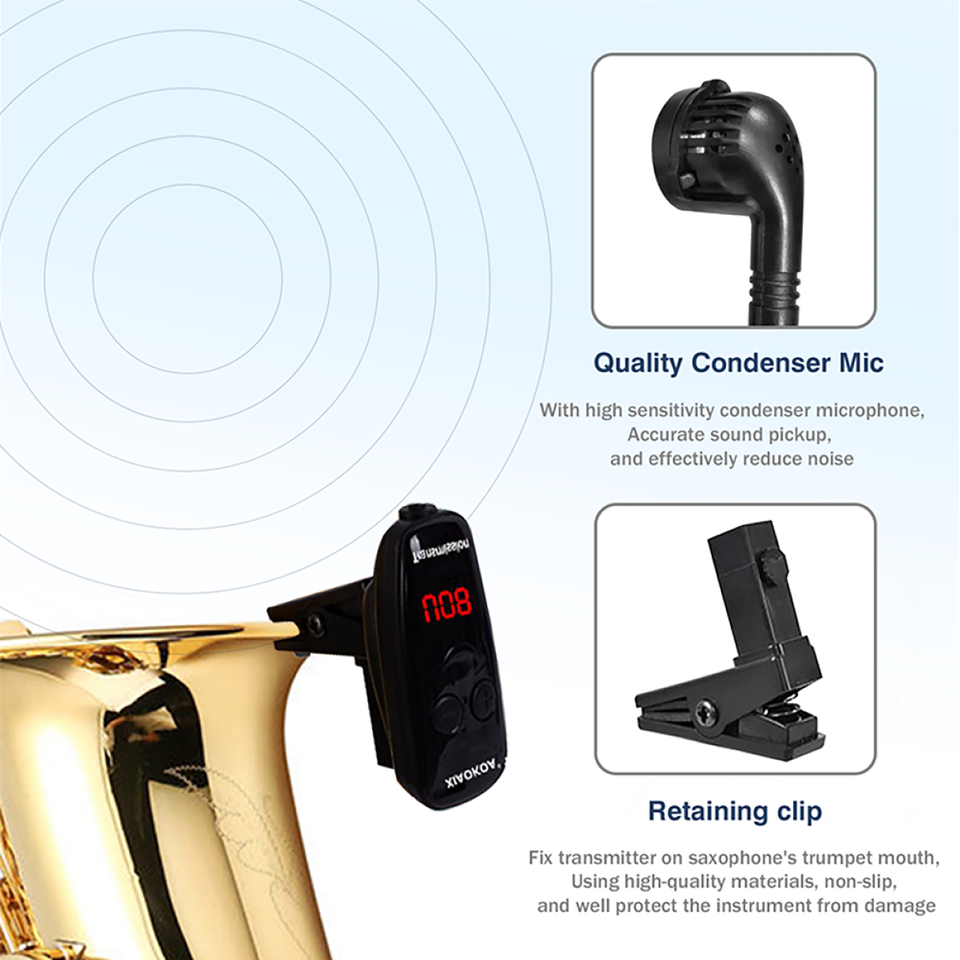 30Hz-16000Hz Microphone For Trumpet Saxophone Instrument UHF 50M Range ...