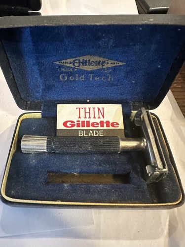 Antique Vintage Safety Razor Gillette Gold Tech W/ Case | eBay