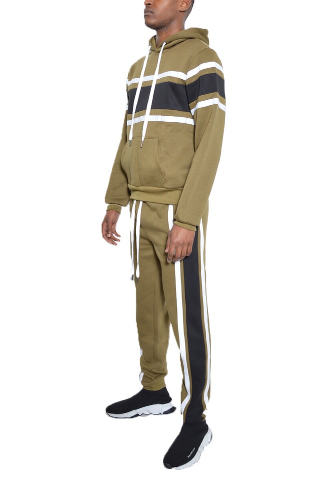 Unisex Cotton Hoodie and Sweat Pant Color Block Stripe Sweat Set Lounge ...