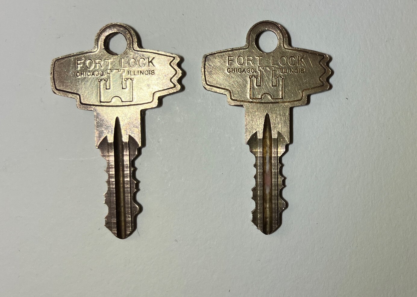 Fort Lock Co. w/ Castle Chicago Illinois - Vintage Key - Brass~Set of 2 ...