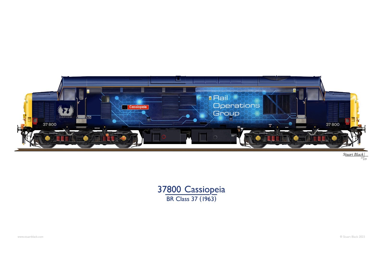 BR Class 37 37800 'Cassiopeia' in Rail Operations Group Livery - Print ...
