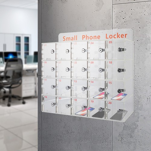 20 Slot Clear Acrylic Cell Phone Locker Cabinet Box w/Keys, Freestand ...