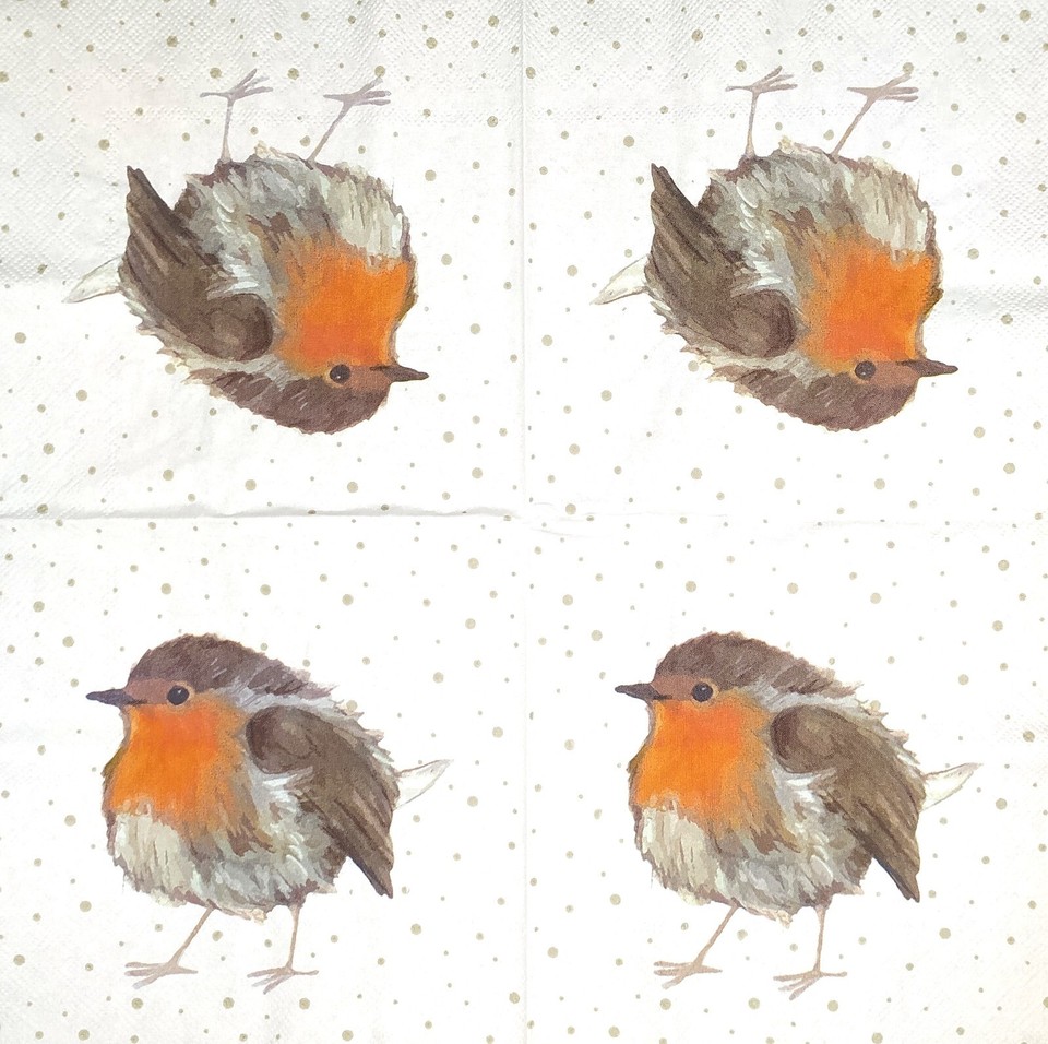 T704# 3 x Single Paper Napkins For Decoupage Big Fat Robin Bird On ...