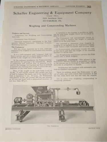 1923 print ad SCHAFFER ENGINEERING & EQUIPMENT CO. Mine Scale "The ...