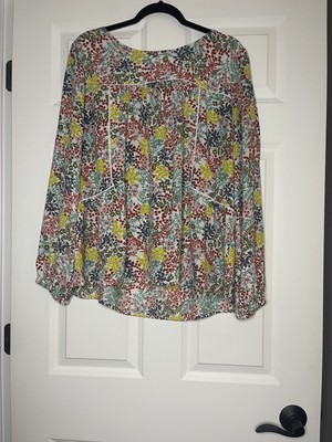 Loft Long Sleeve Blouse White W Multicolor Floral Large | eBay