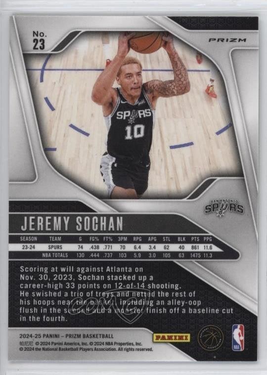 2024-25 Panini Prizm Ice Prizm Jeremy Sochan #23 1l6t | eBay