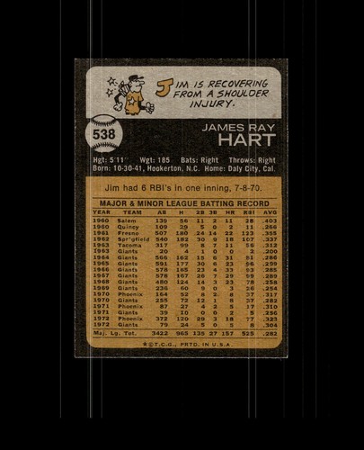 1973 Topps 538 Jim Ray Hart EX-MT #D1,414309 | eBay