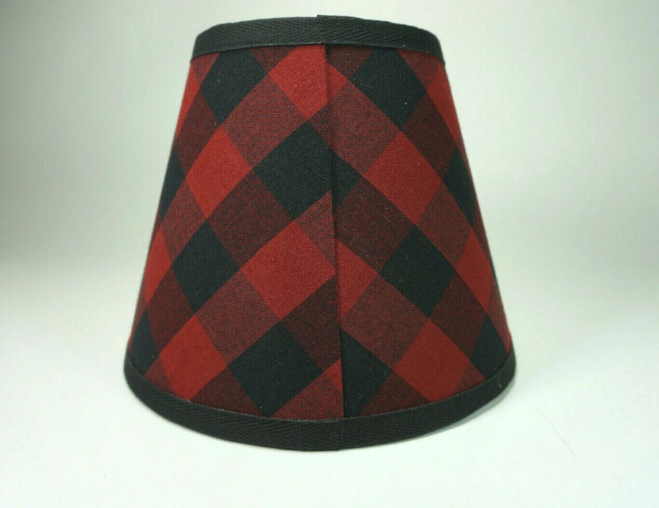 Country Primitive Black Red Buffalo Check Homespun Fabric Lampshade ...