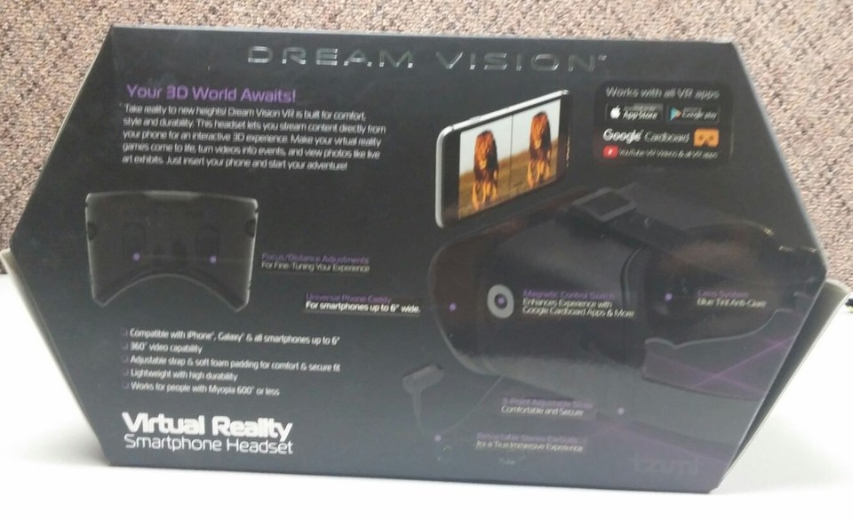 Dream Vision Virtual Reality Smartphone Headset BLACK New Open box ios ...