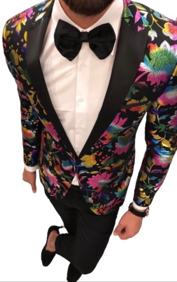 Designer Smoking Jacket Floral Pattern Men Floral Design Fitted Slim ...