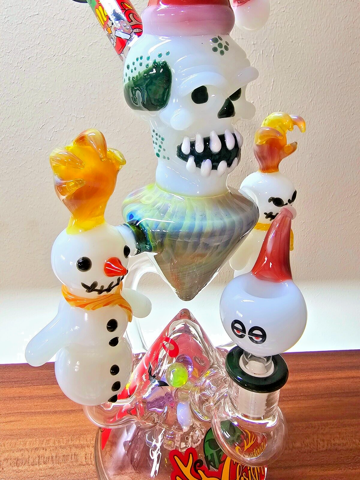 CHEECH GLASS Limited ed. Green Santa's skeleton 11" water pipe/hookah ...