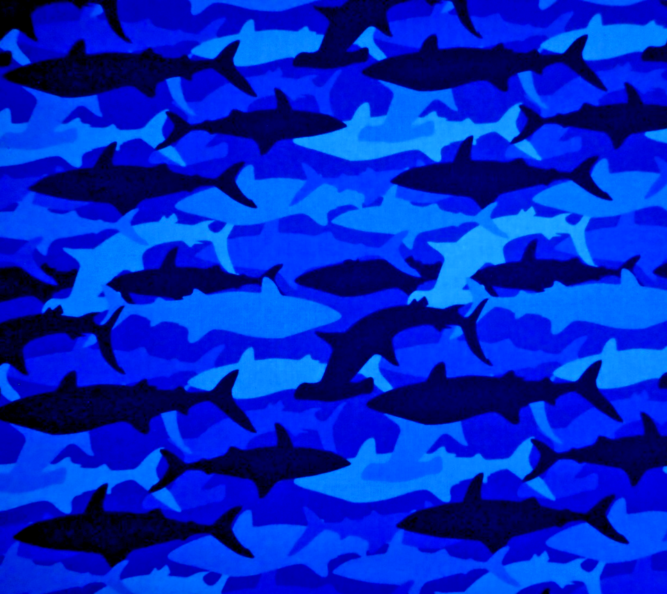 Quilt Fabric By Yard Blue Navy Aqua Killer Sharks Fish in Ocean Premium ...