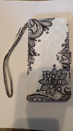 SAMSUNG Wallet style cell phone case - flip - black lace flowers - A11 ...