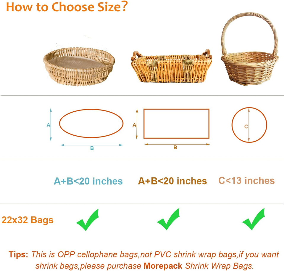Clear Basket Bags, 10 Pack 22x32 Inches Large Cellophane Bags Clear ...