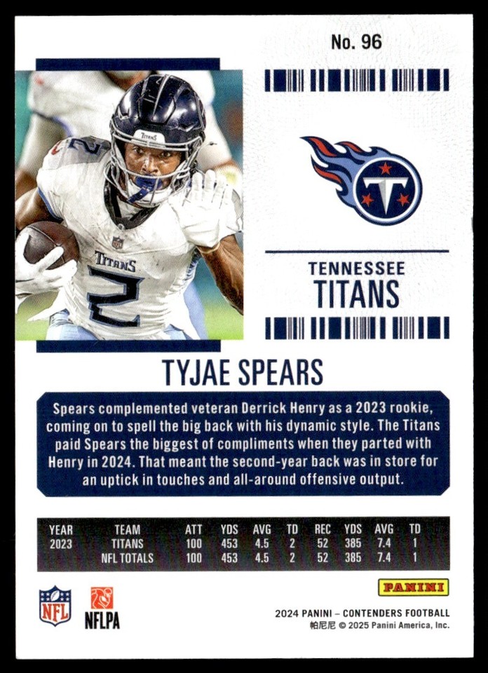 TYJAE SPEARS 2024 PANINI CONTENDERS FOOTBALL GAME TICKET BRONZE ...