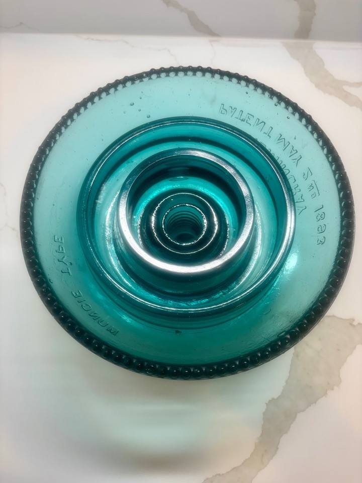 HUGE! 1893 HEMINGRAY BLUE Glass CD#303-310 MUNCIE Power Insulator 2 ...