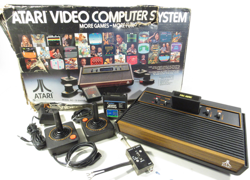 Atari CX-2600A Console 2 Controllers w/ OG Box & Pac-Man (Clean/Tested ...