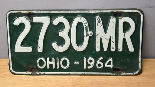 Vintage 1964 Ohio OH License Plate 2730-MR Green White Car Auto Garage ...