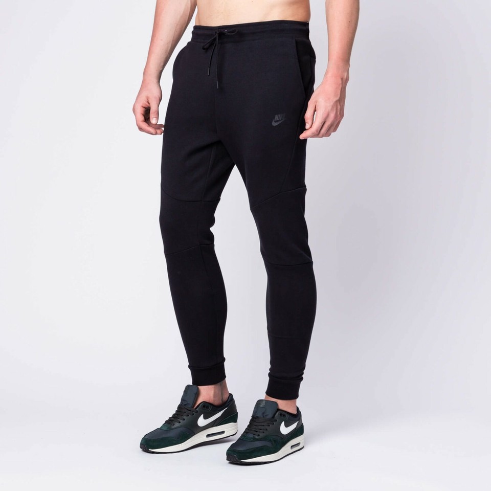NEW MENS L LARGE NIKE TECH FLEECE BLACK JOGGERS SLIM TAPER PANTS 805162 ...