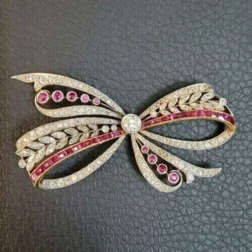 1.80Ct Round Cut Lab Created Red Ruby Bow Knot Brooch Pin 14K Yellow Gold Plated | eBay