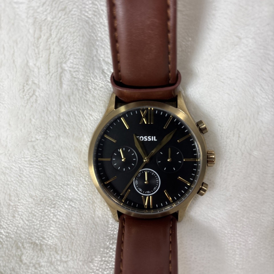 Fossil Fenmore BQ2404 Gold-Tone Chrono Multi Function Brown Lthr Strap ...
