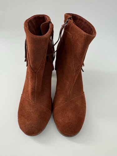 Toms Women's Lunata Boots Size 9 Fringe Block Heel Cognac Brown Suede ...