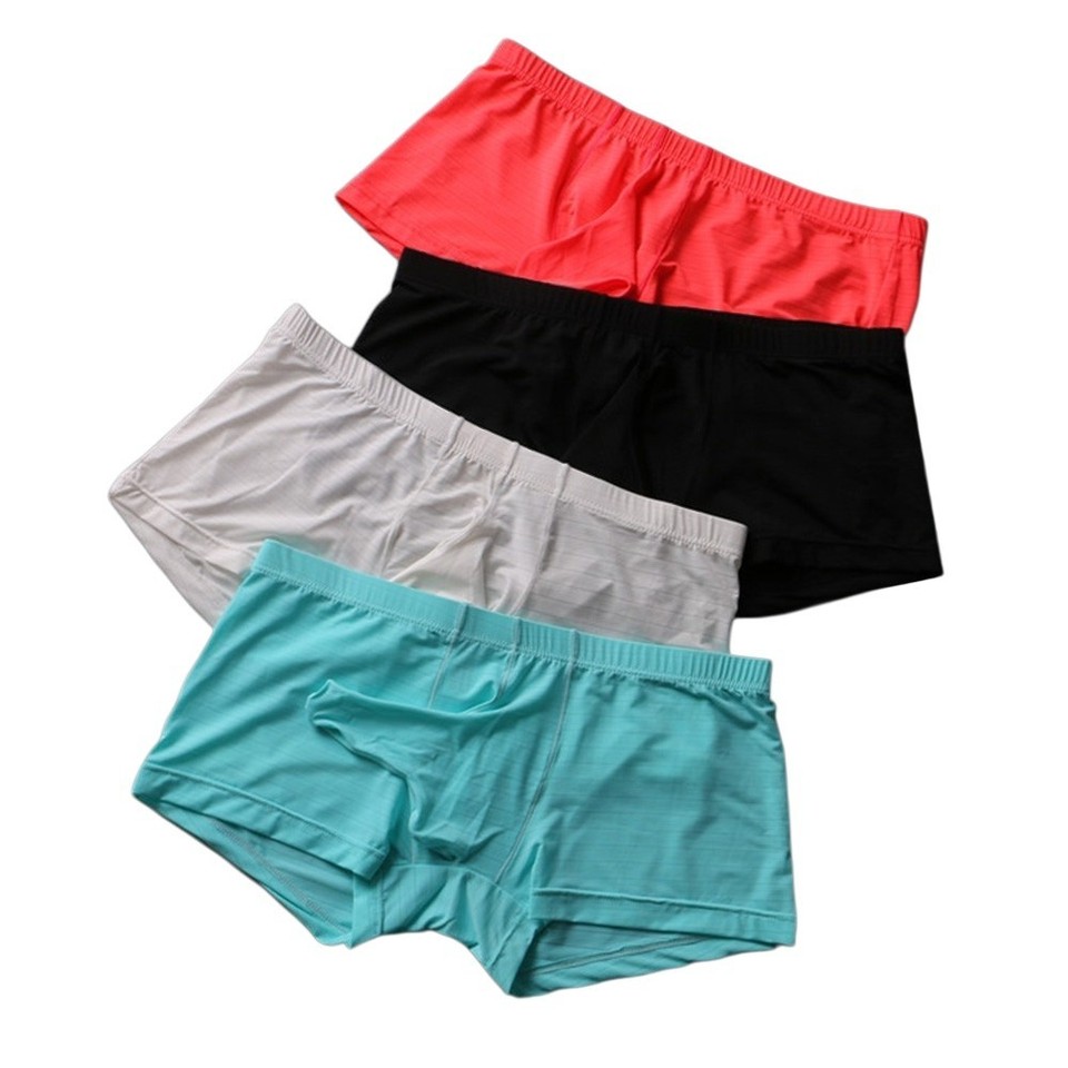 Men's Stretchable Nylon Long Sheath Boxer Briefs Underwear Bulge Pouch ...