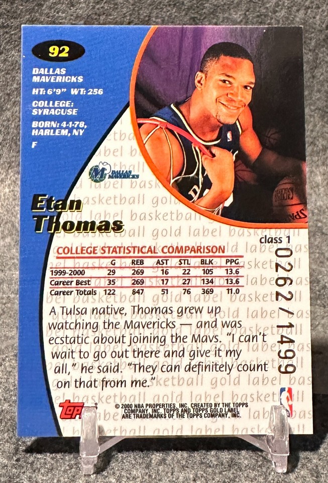 2000 Topps Gold Label Etan Thomas -#92 RC 262/1499 | eBay