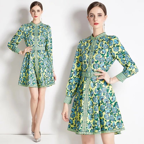 Robe Femme Court Vert Motif à Fleurs Coloré Ceinture Doux Gipsy 36137 ...
