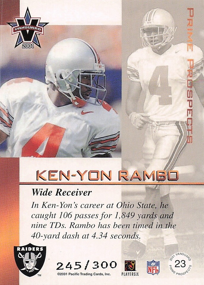 2001 Pacific Vanguard #23 Ken-Yon Rambo Prime Prospects Bronze 245/300 ...