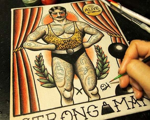 Tattoo Sideshow Posters Expert Tattooing Lady Tapestry – Yellow Beak