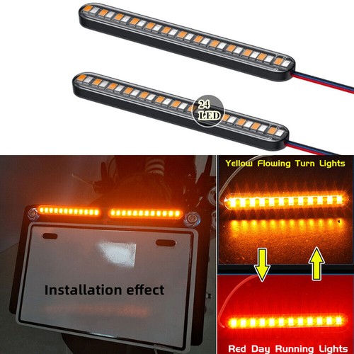2Pcs Motorcycle LED License Plate Strip Flowing Turn Signal Tail Brake ...