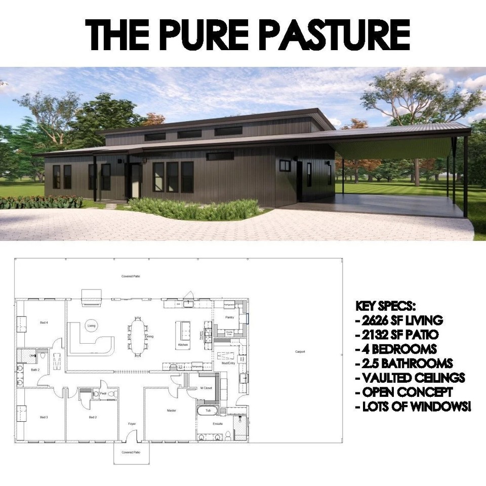 The Pure Pasture Barndominium: 4 Bedrooms / 2.5 Baths 2,626 SF Design ...