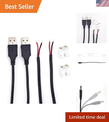 2PCS 20AWG USB Pigtail, 0.3M/1FT USB 2.0 Male Plug, 5V 5A Black Power ...