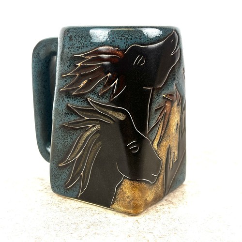 Wild Horses Pottery Coffee Mug Teal Blue Horse Cup Signed Mara Mexico ...