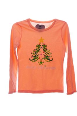 Girls Orange Peach Merry Christmas Tree LS Holiday PARTY Shirt Top ...