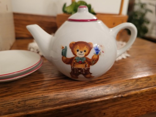 TEDDY BEAR MINIATURE TEA POT CUP SET REUTTER PORCELAIN W. GERMANY SUGAR ...