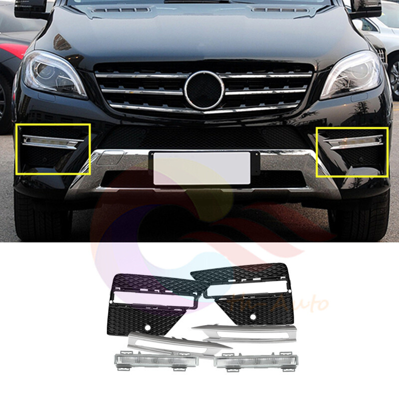 Set Front Bumper Grille Kits w/ LED Foglight For Mercedes W166 ML400 ...