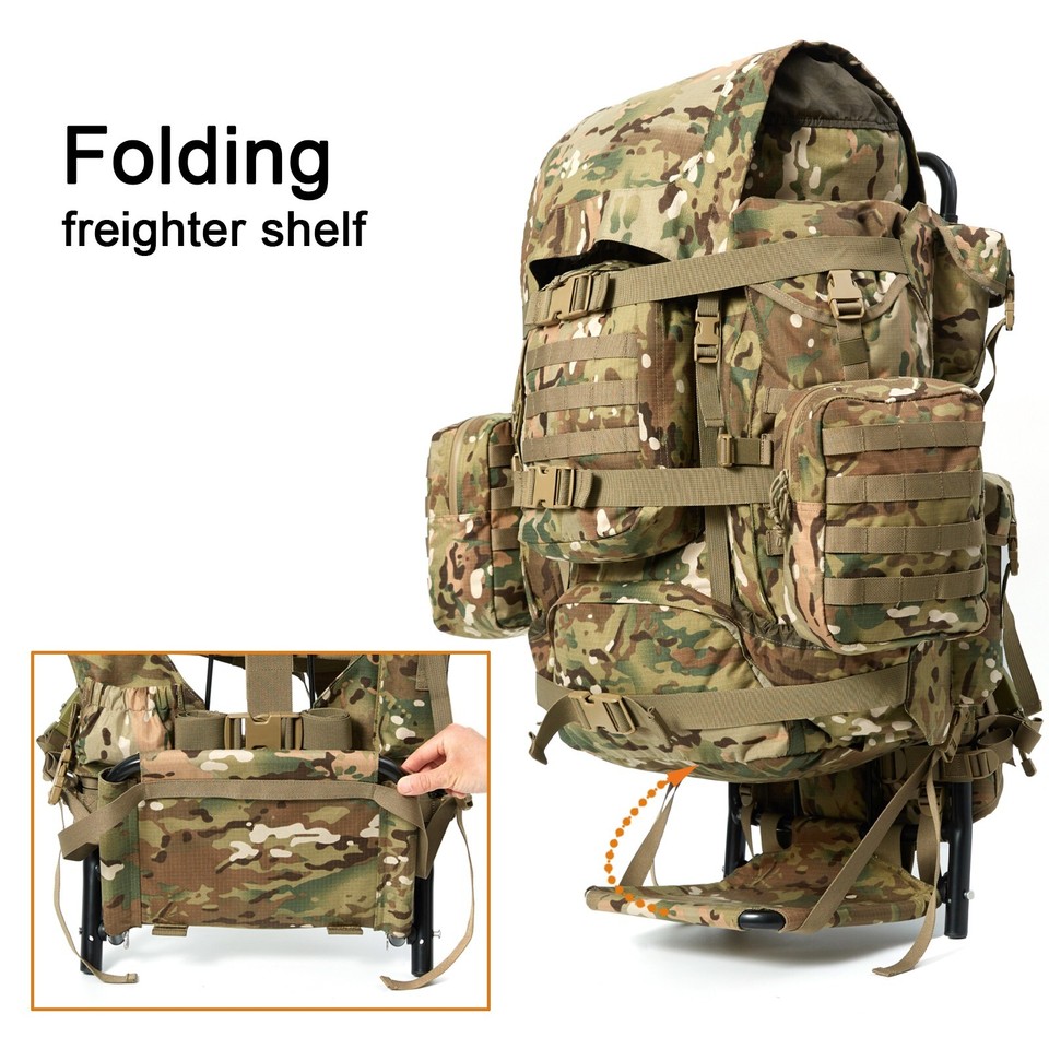 Iraklis External Frame Rucksack 90L Heavy-Duty Pack w/ Load Shelf Camo ...