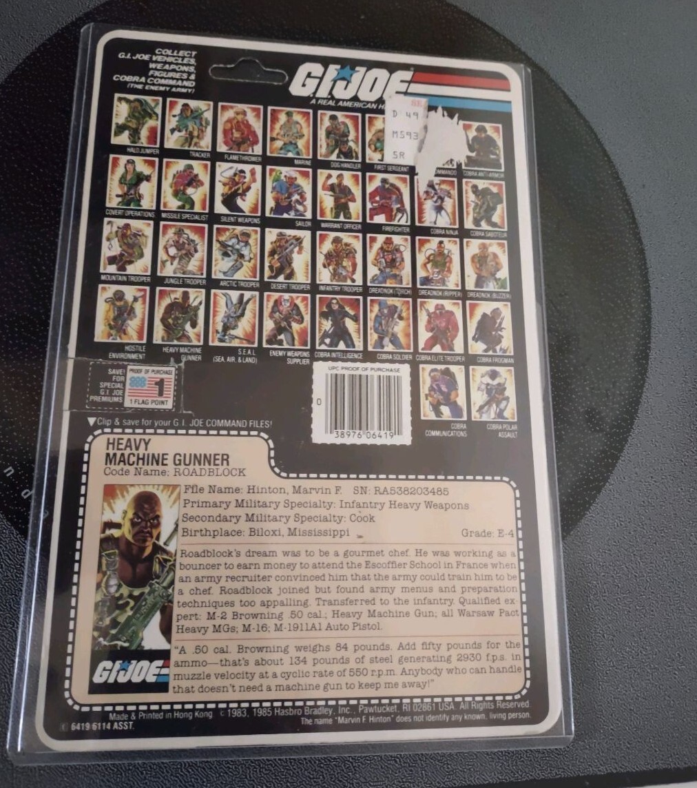 1984 Vintage GI Joe Roadblock File Card full cardback filecard in case ...