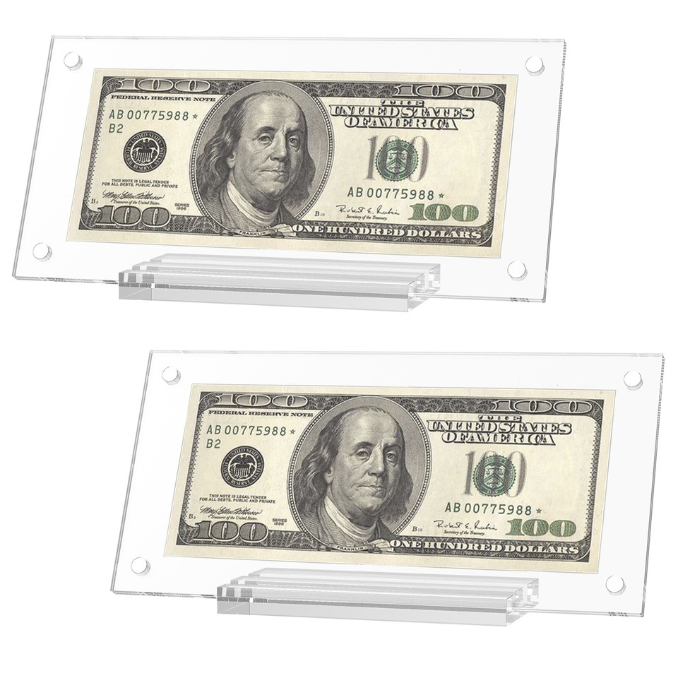 2X Dollar Bill Frame Acrylic Dollar Bill Holder w/ Base Double ...
