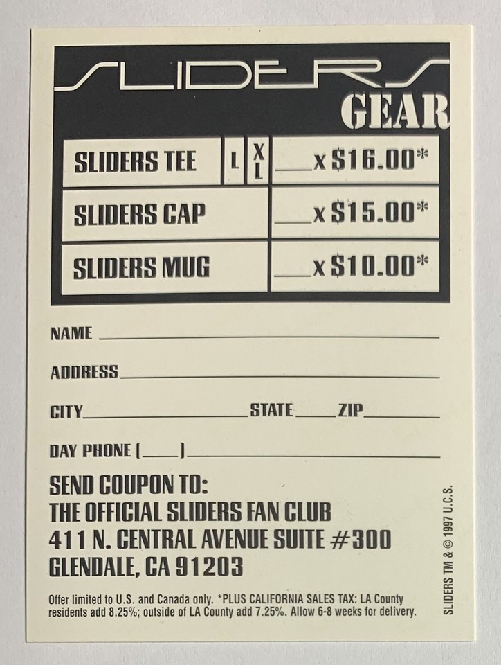 Sliders TV Show - Official Gear Promo Trading Card Inkworks 1997 | eBay
