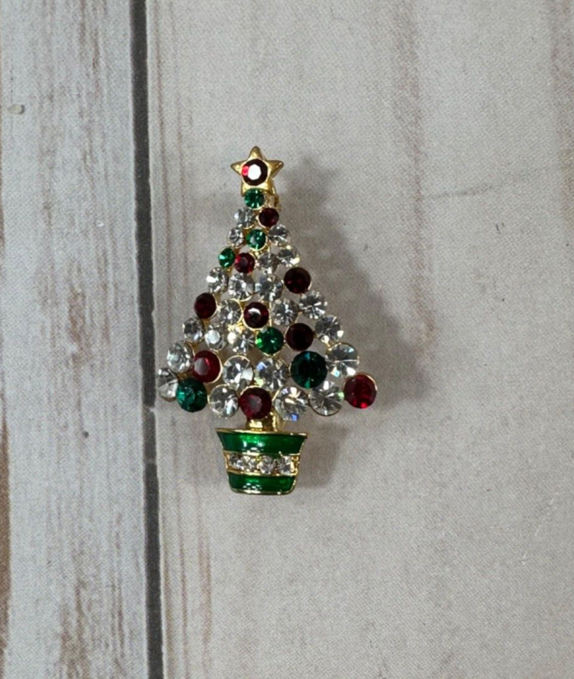 Various Vintage Christmas Tree Enamel Rhinestone Pins! Choose your Pin ...