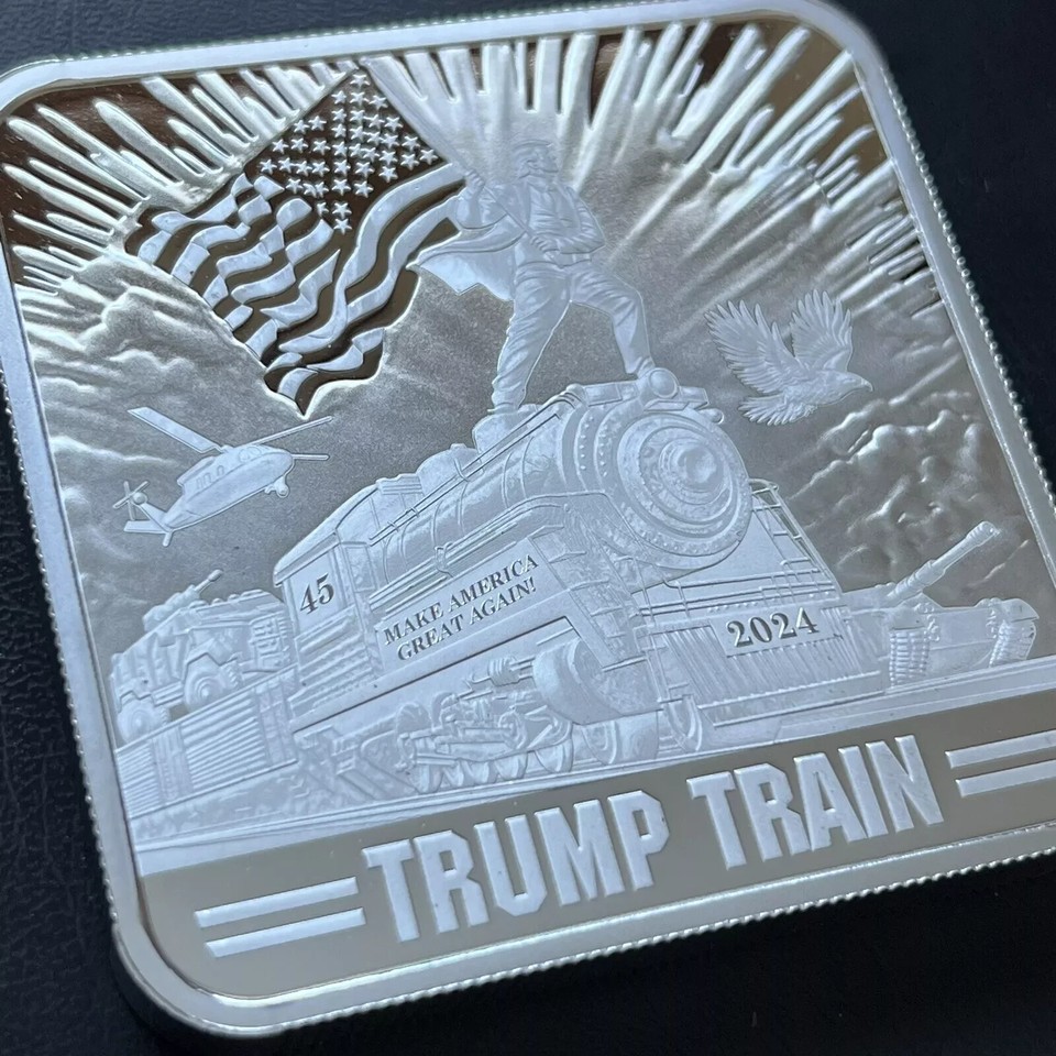2024 - Trump 10 Oz .999 Silver Square 2024 Trump Train Silver BU Bar IN ...