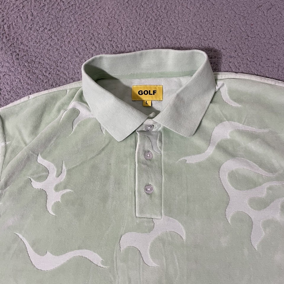 Golf Wang Polo Shirt Mens Large Green Terry Cloth Flame Tyler The ...