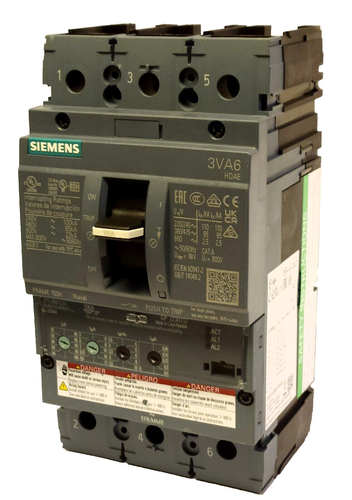 SIEMENS 3VA6110 6HN31 0AA0 3 Pole 100 AMP 3VA6 HDAE NAVAL Breaker ...