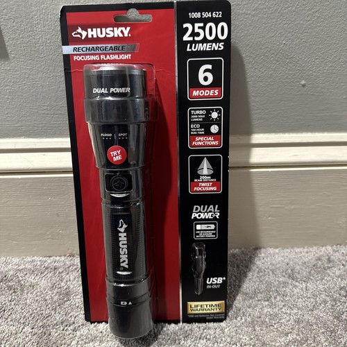 Husky 2500 Lumens Flashlight Duel Power Rechargeable 6 Modes USB Twist ...