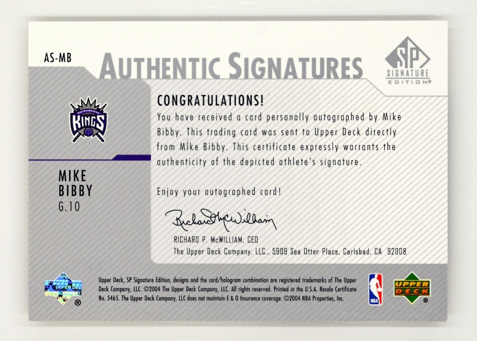 2003-04 SP Signature Edition #AS-MB Mike Bibby AUTO Authentic ...