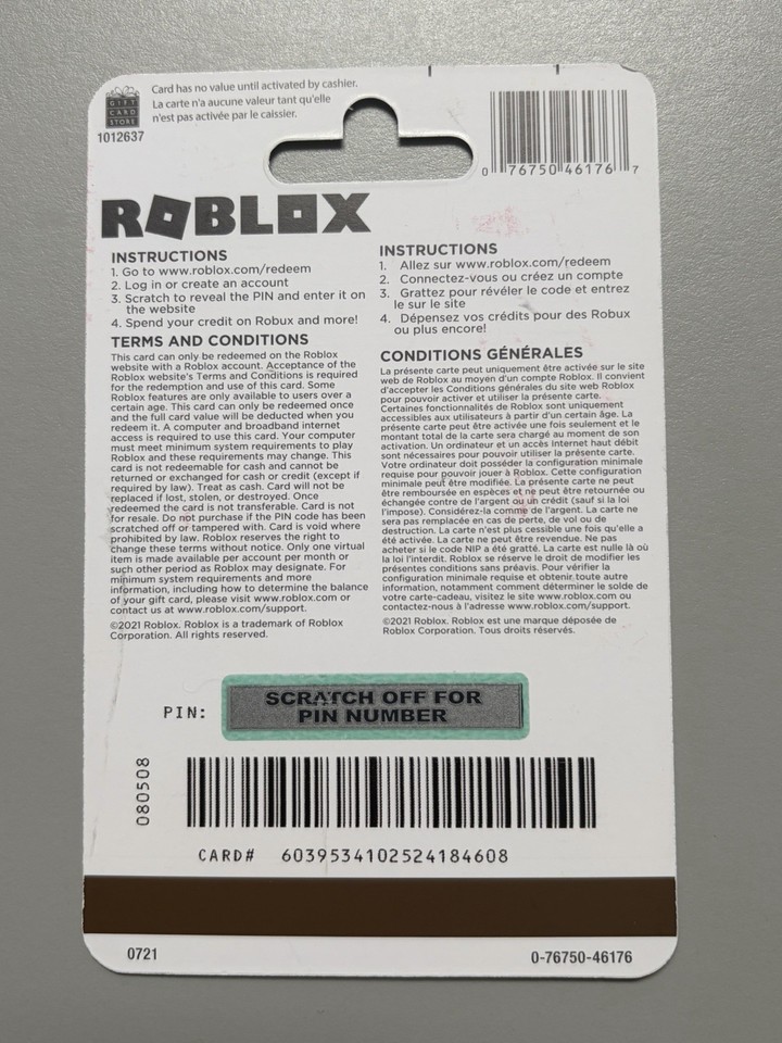 Brand New Unscratched 50 Canadian Dollar Roblox Gift Card | eBay